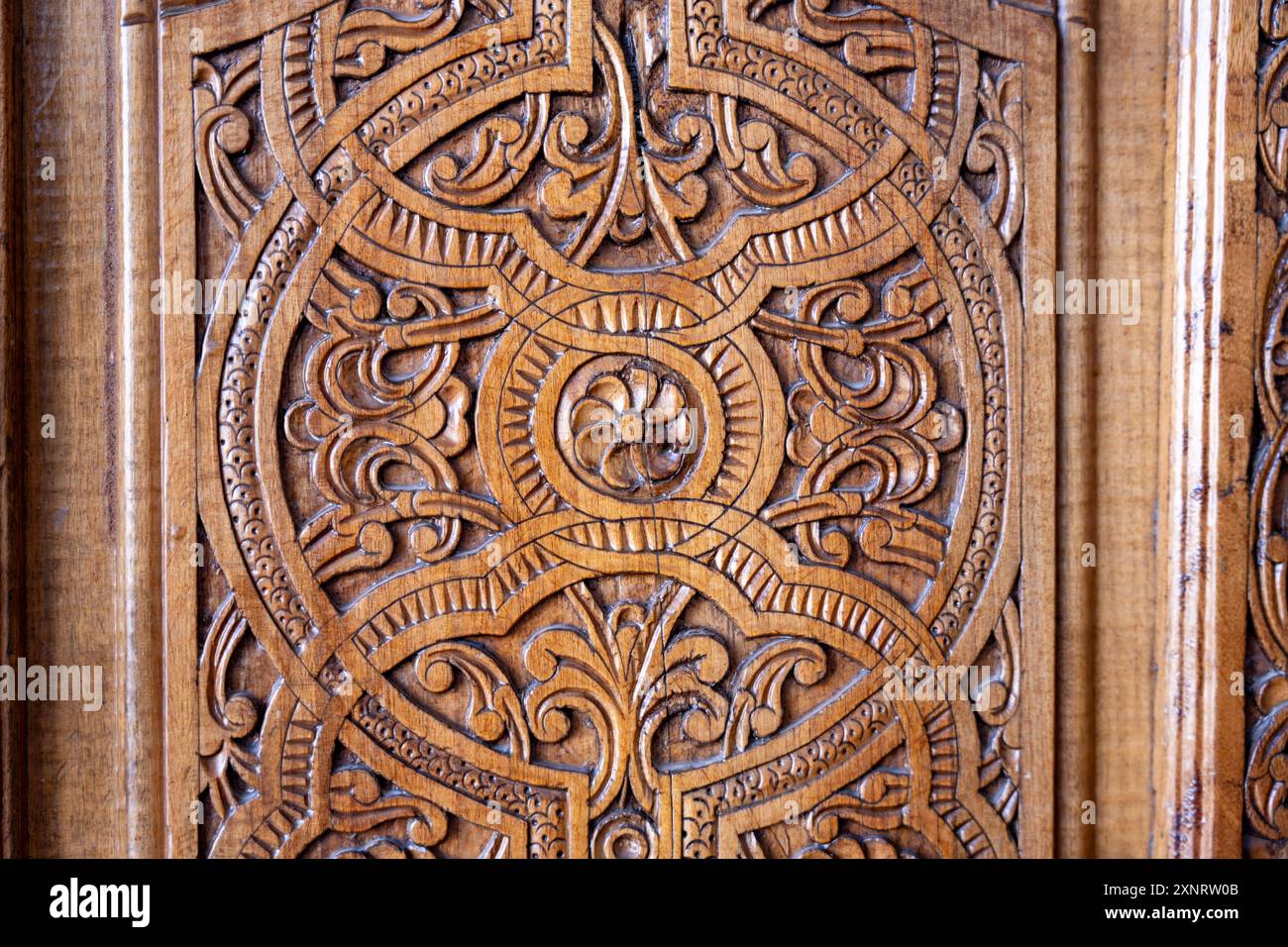 The wood carving has a lot of detail and is very ornate Stock Photo - Alamy