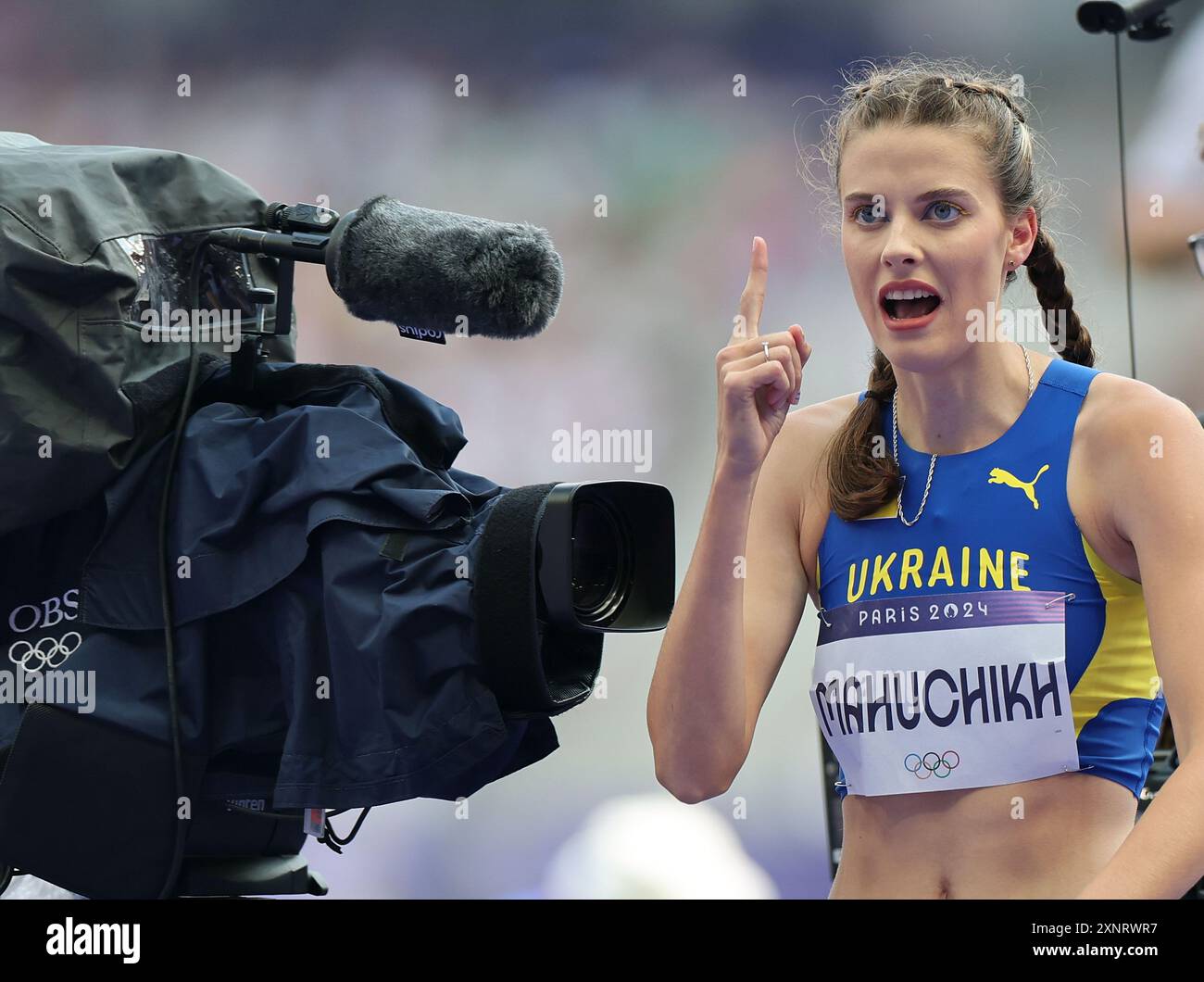 Paris, France. 2nd Aug, 2024. Yaroslava Mahuchikh of Ukraine reacts ...
