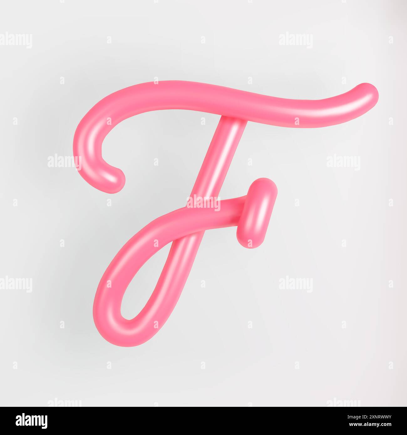 3D Pink Script Uppercase Letter F on light background. Cute Cursive ...