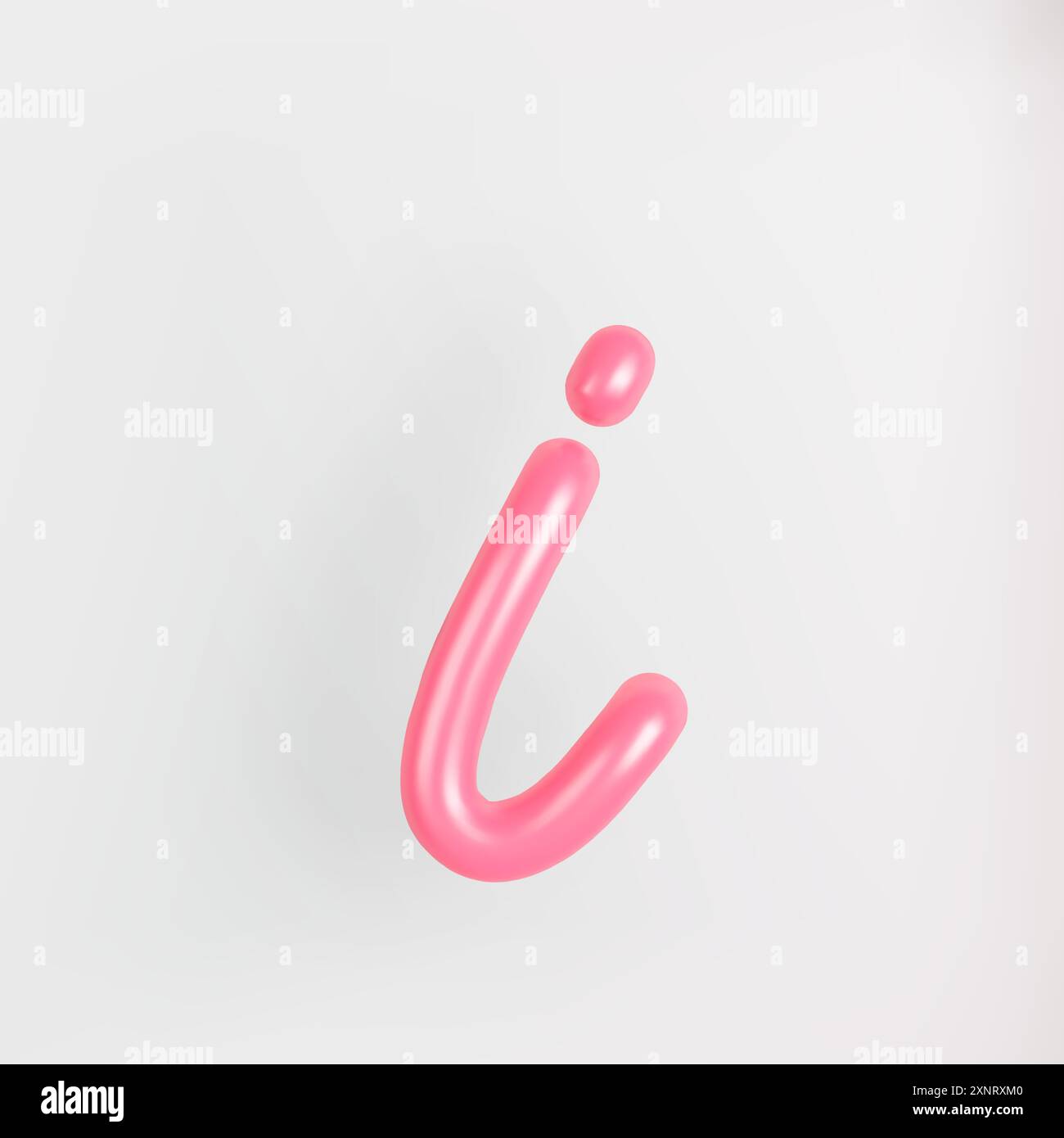 3D Pink Script Lowercase Letter I on light background. Cute Cursive Bubble typography symbol ...