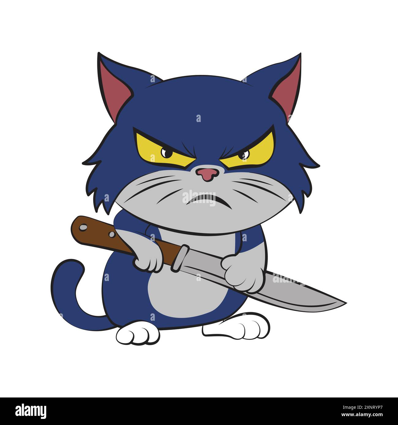 Cute angry kitten cartoon with a knife. Vector illustration for tshirt ...