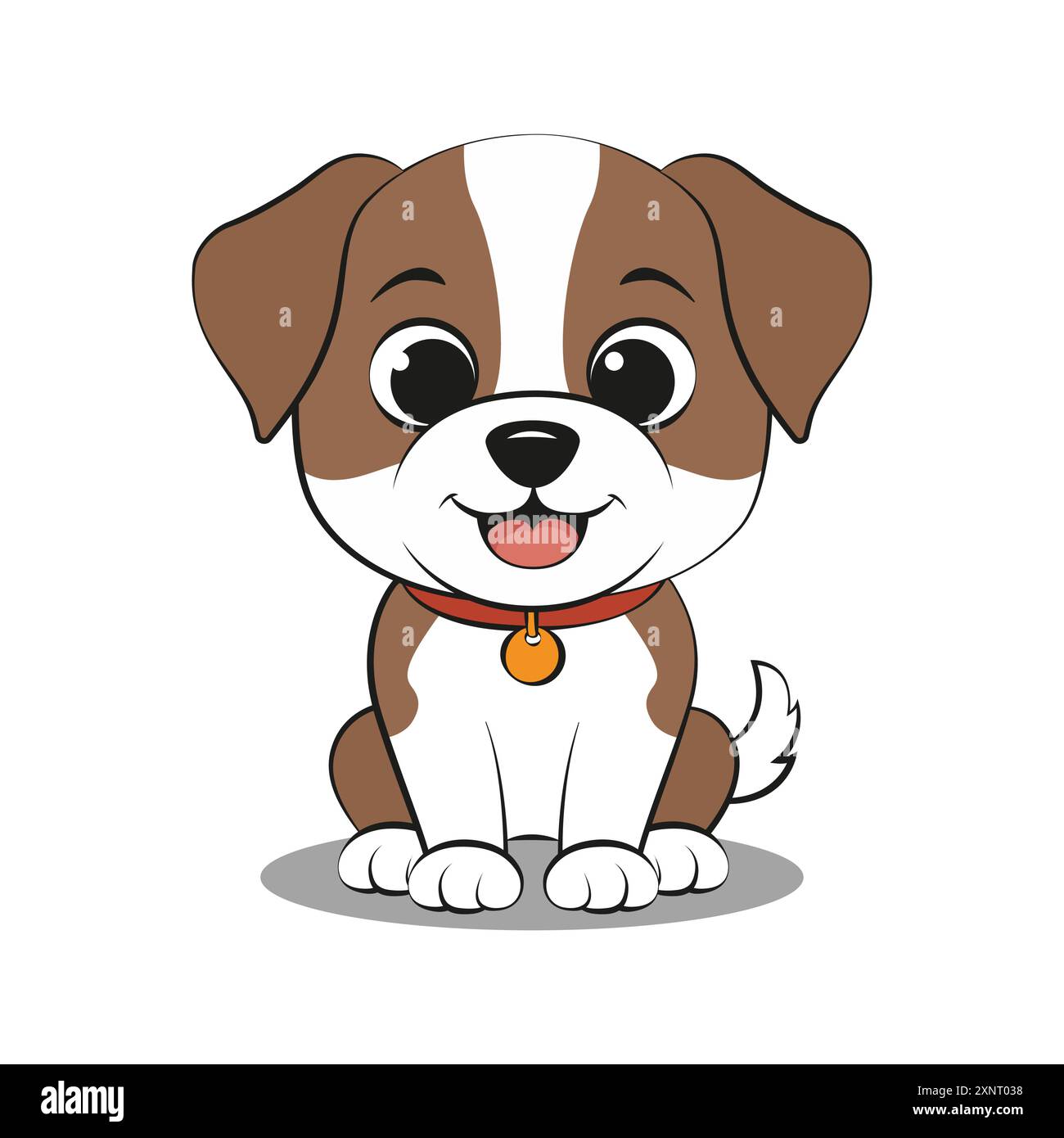 Cute playful sitting puppy in cartoon style. Vector illustration for ...