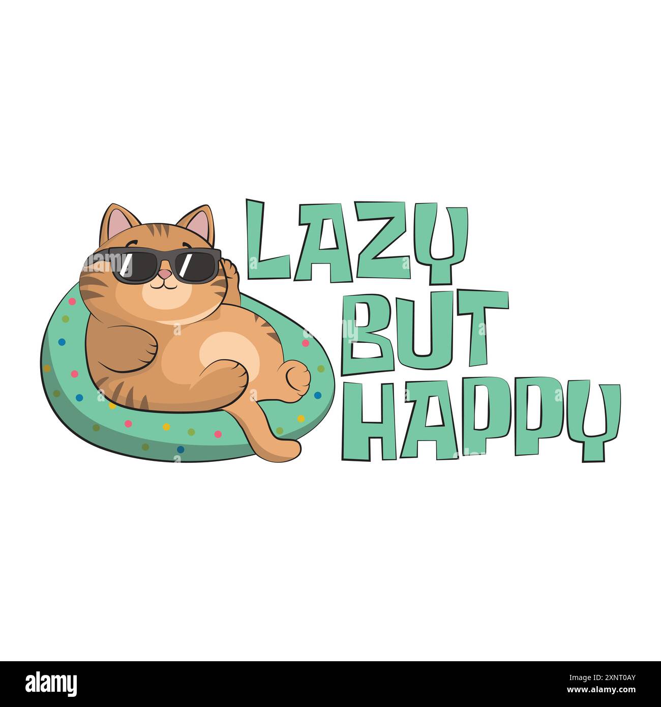 Cool fat cat with sunglasses chilling. Funny quote Lazy but happy ...