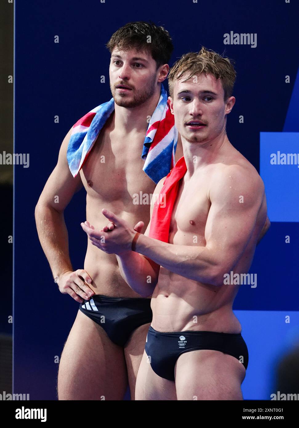Great Britain's Jack Laugher and Anthony Harding who won bronze during the Men's Synchronised 3m ...