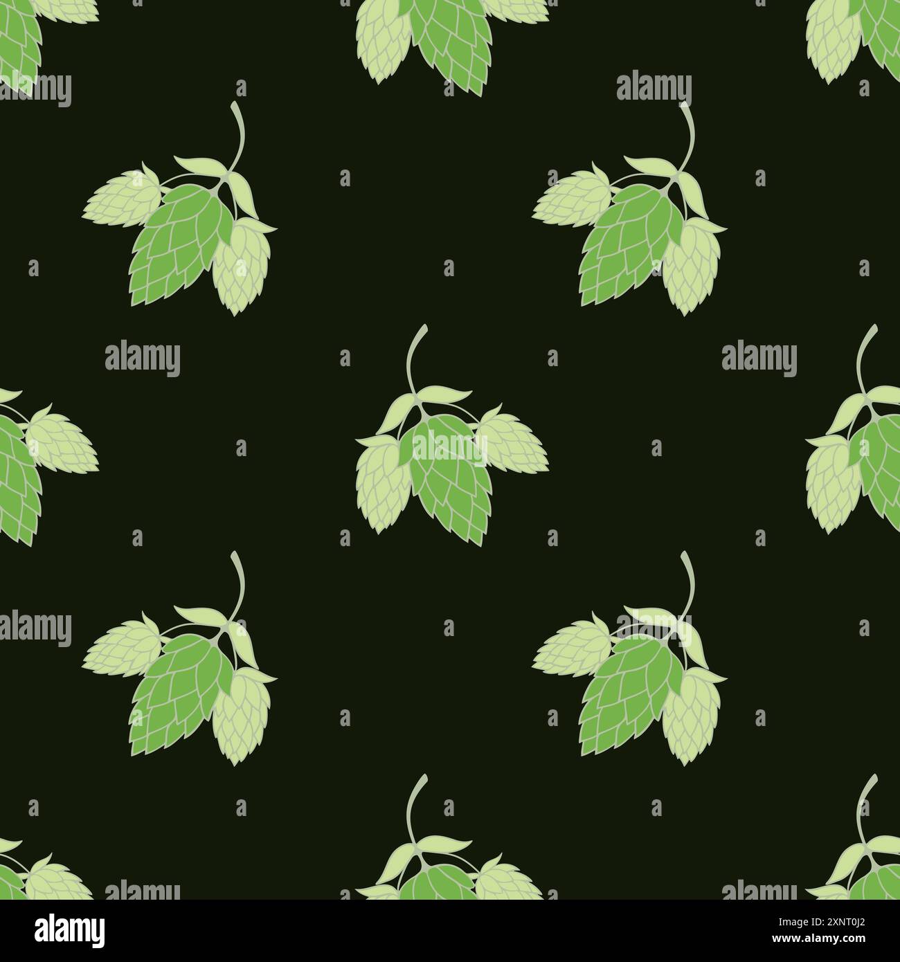 Hop plant with cones and leaves pattern on dark green background ...