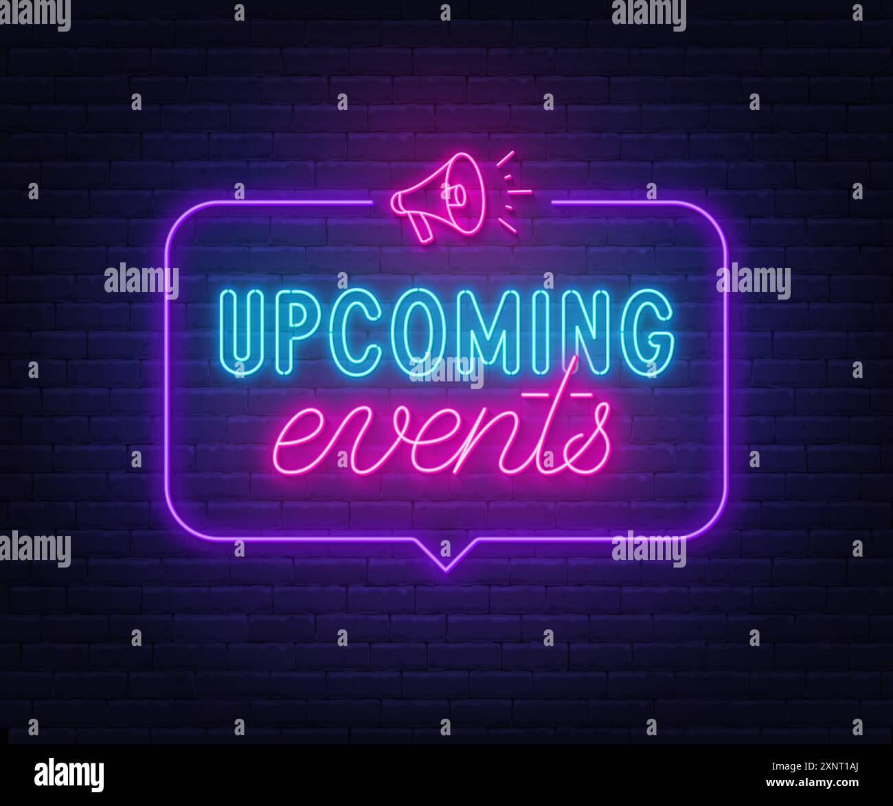 Upcoming Event neon sign in speech bubble on brick wall background ...