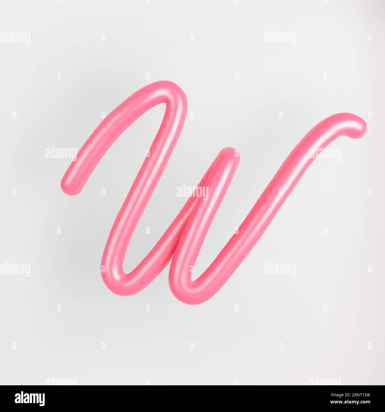 3D Pink Script Uppercase Letter W on light background. Cute Cursive ...