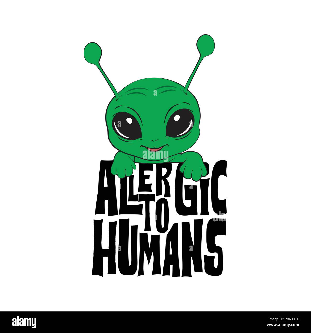 Cute little alien in a pocket with a funny quote allergic to humans ...