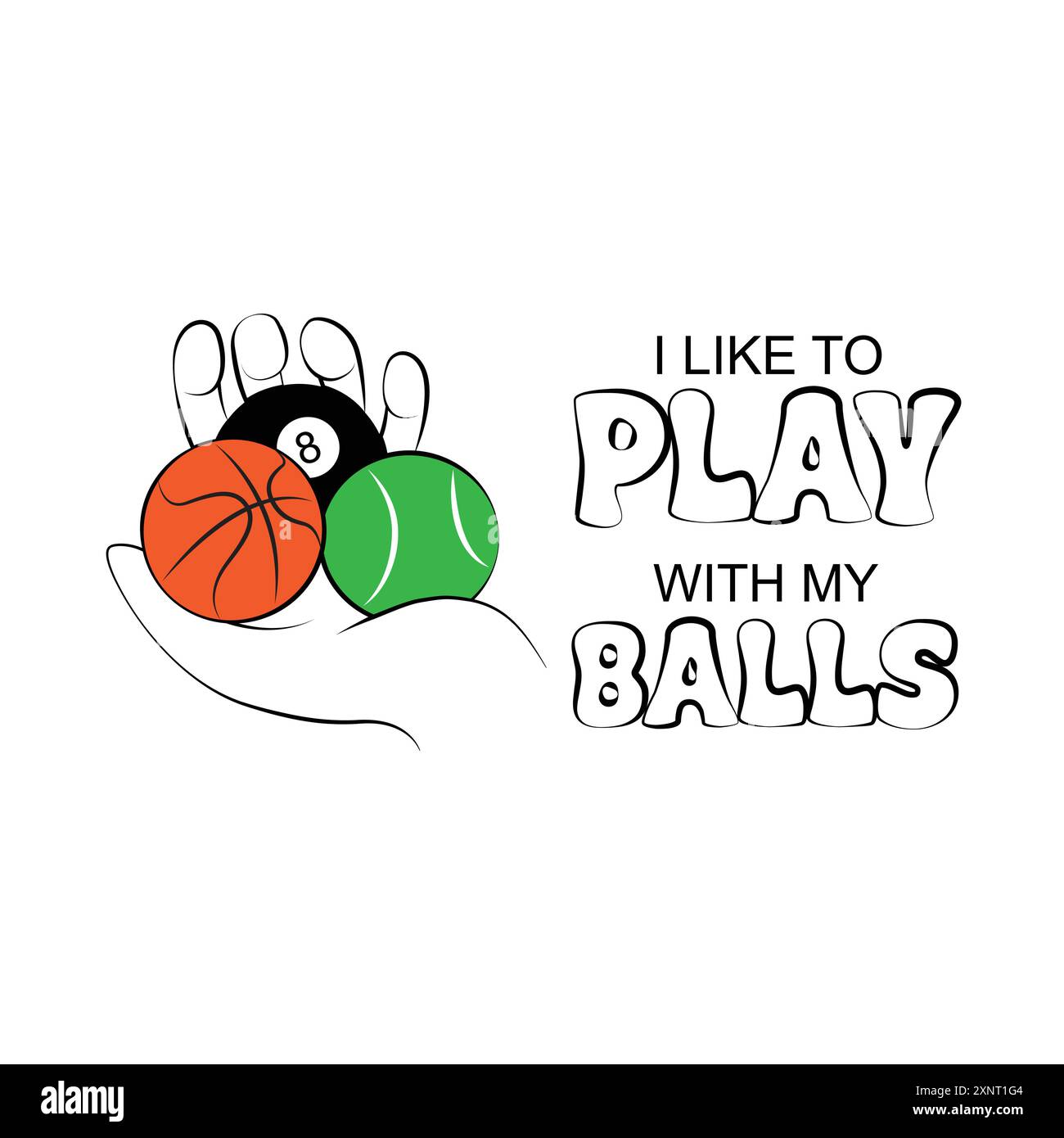 Basketball, tennis and snooker ball in a hand with a funny double ...