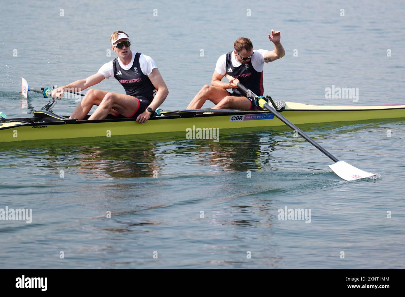Great Britain's Ollie Wynne-Griffith and Tom George react after winning ...