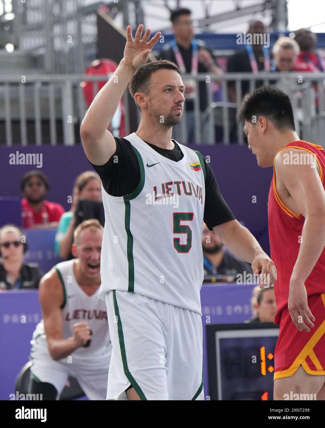 Paris, France. 2nd Aug, 2024. Sarunas Vingelis of Lithuania celebrates ...