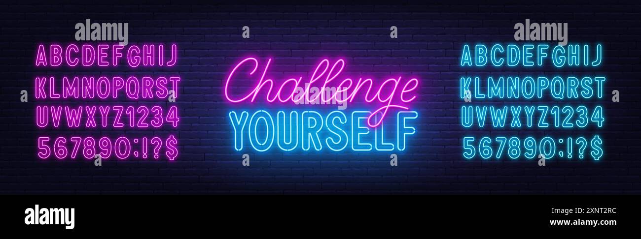 Challenge Yourself neon lettering on brick wall background Stock Vector ...
