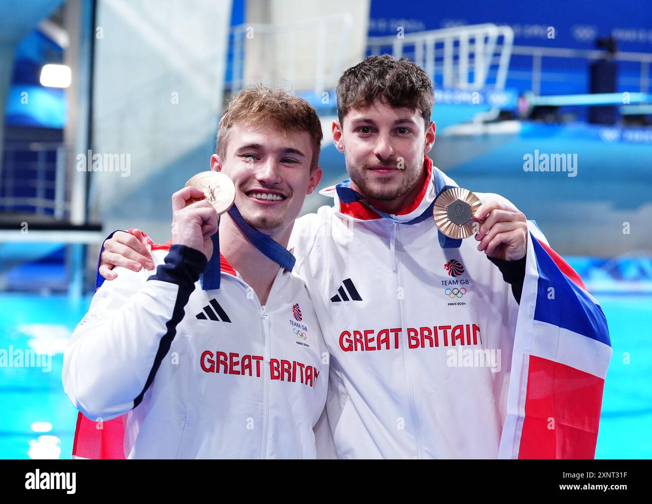 Great Britain's Jack Laugher and Anthony Harding with their bronze ...
