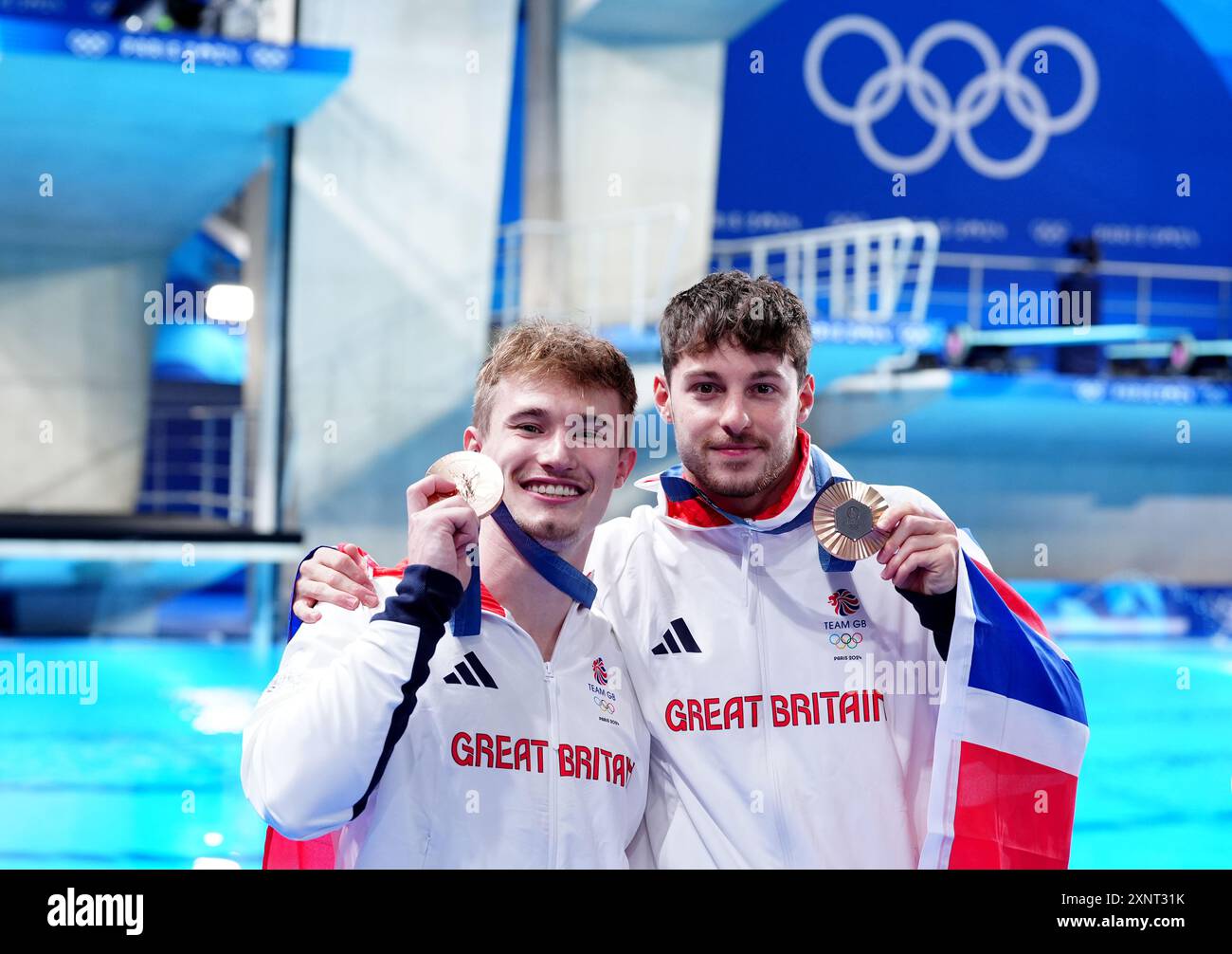 Great Britain's Jack Laugher and Anthony Harding with their bronze ...