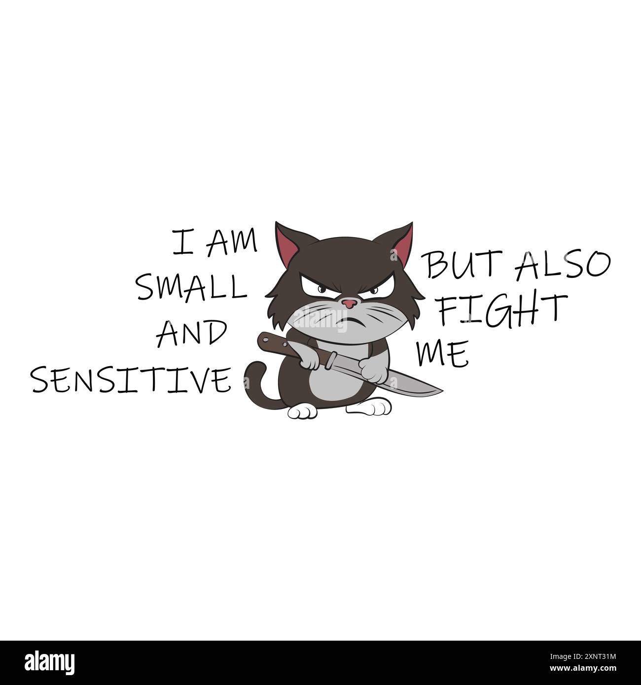 Cute angry kitten cartoon with a knife with a funny quote. Vector ...