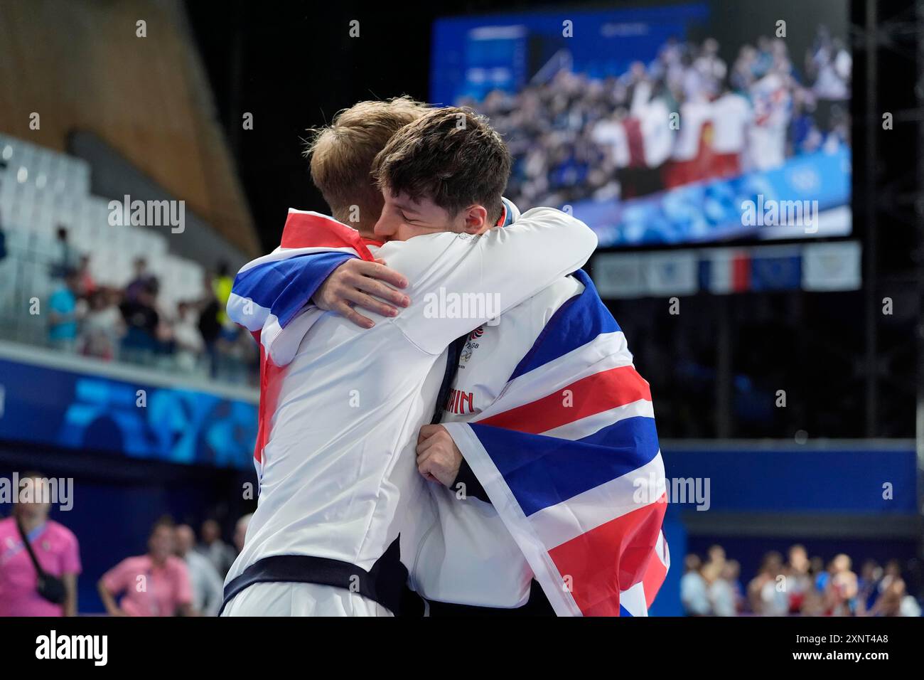 Britain's Anthony Harding and Jack Laugher celebrate after winning the ...