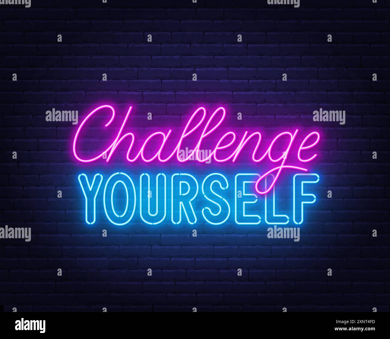 Challenge Yourself neon lettering on brick wall background Stock Vector ...