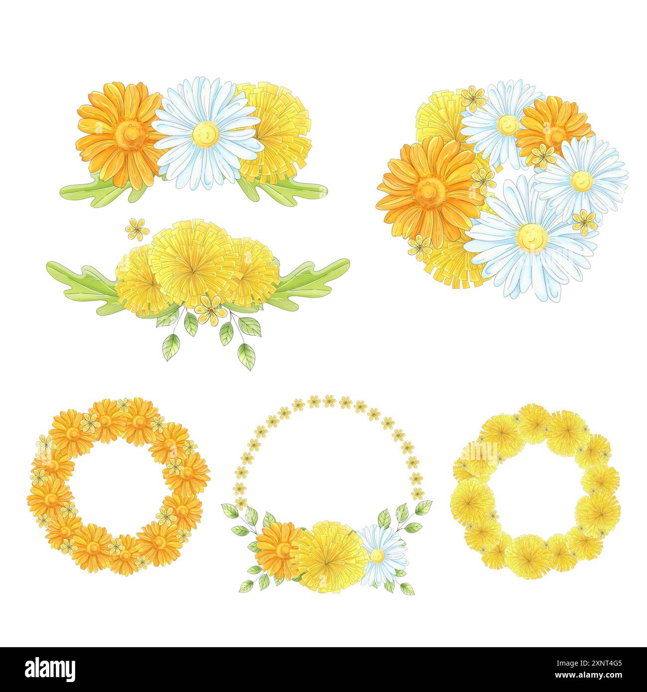 Set of watercolor springtime circle border, frame buckets of primroses ...