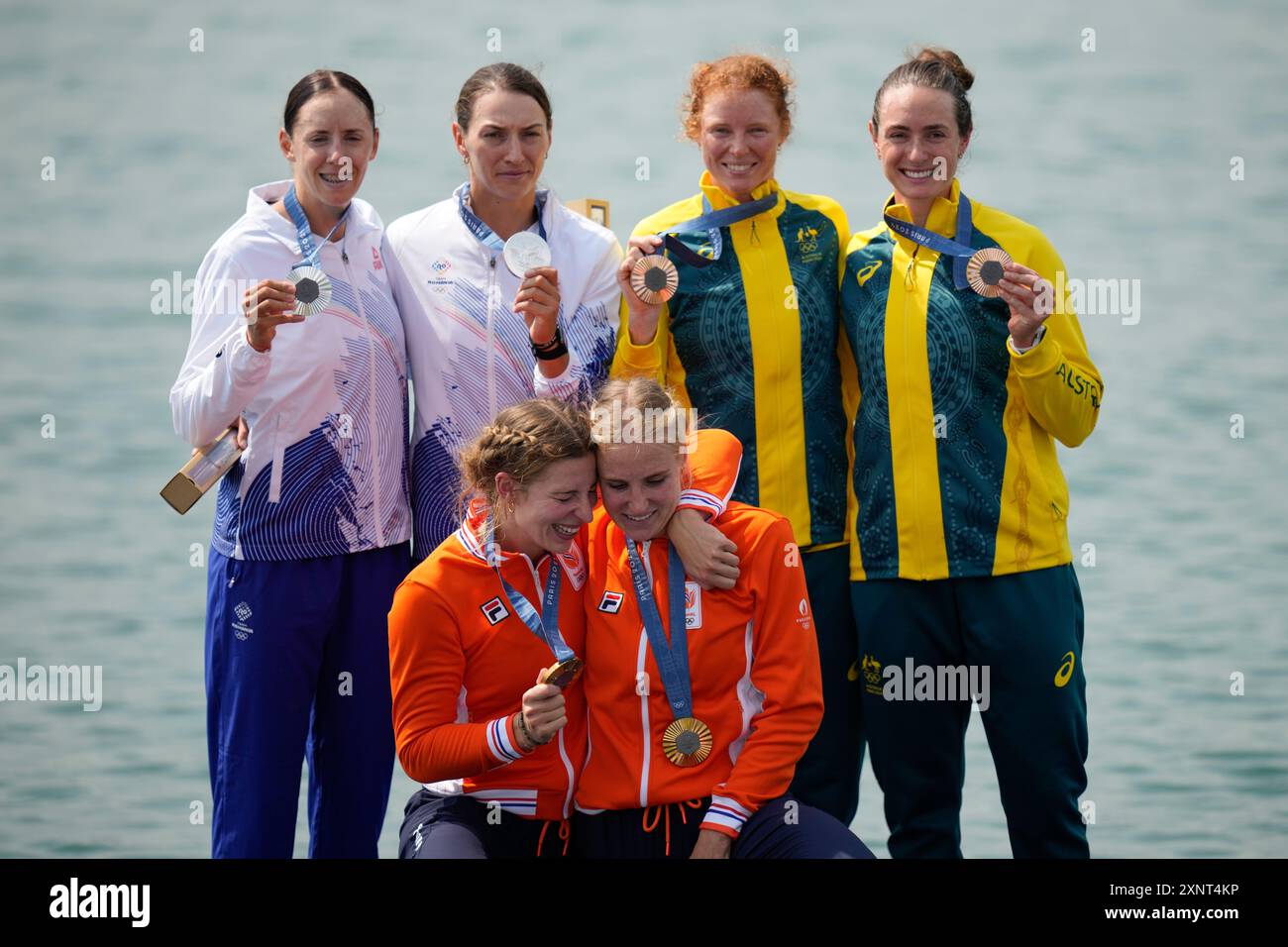 Silver medalists, back left, Romania's Roxana Anghel and Ioana ...