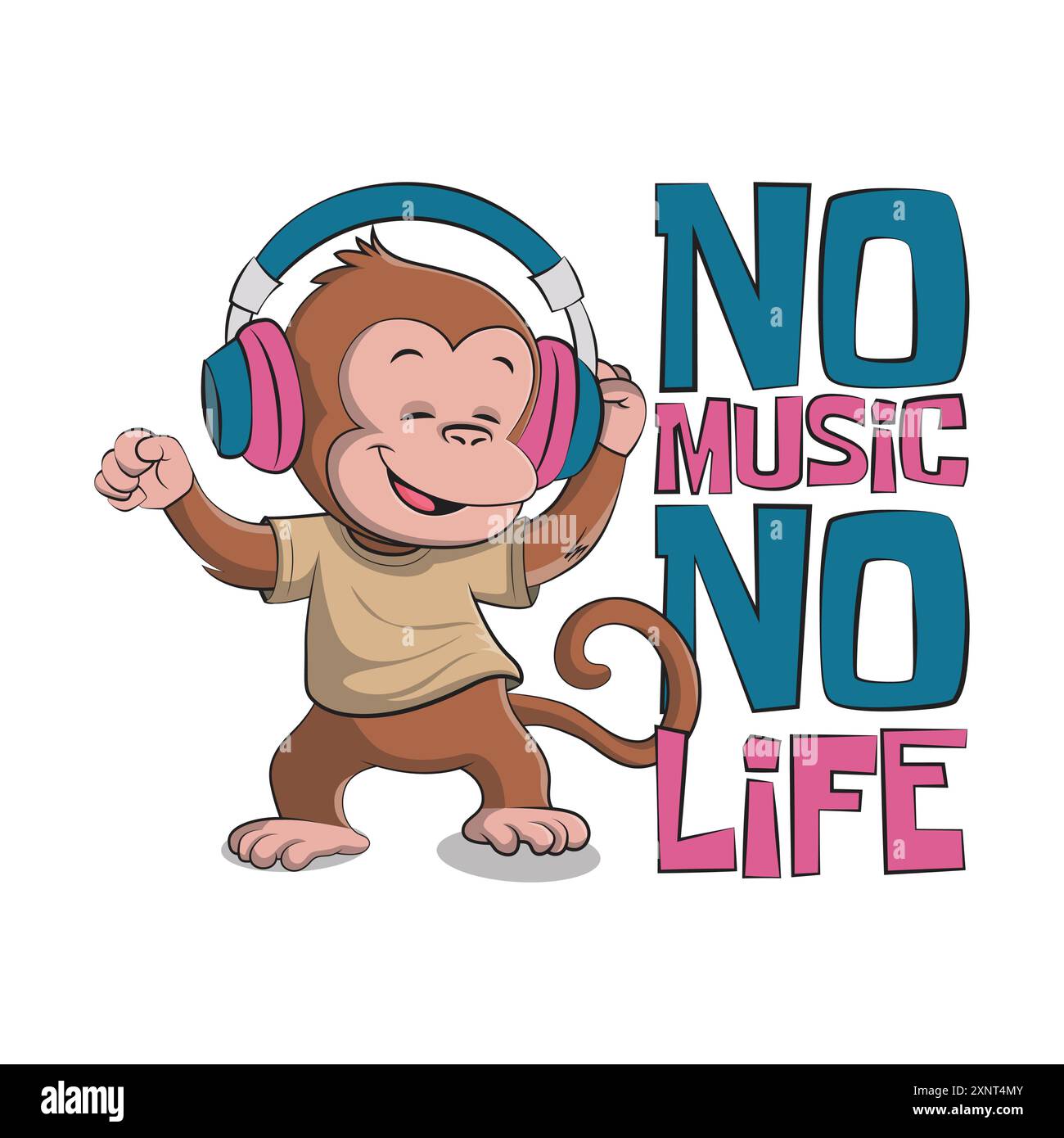 Funny cute monkey dancing and listening music with an inspirational ...
