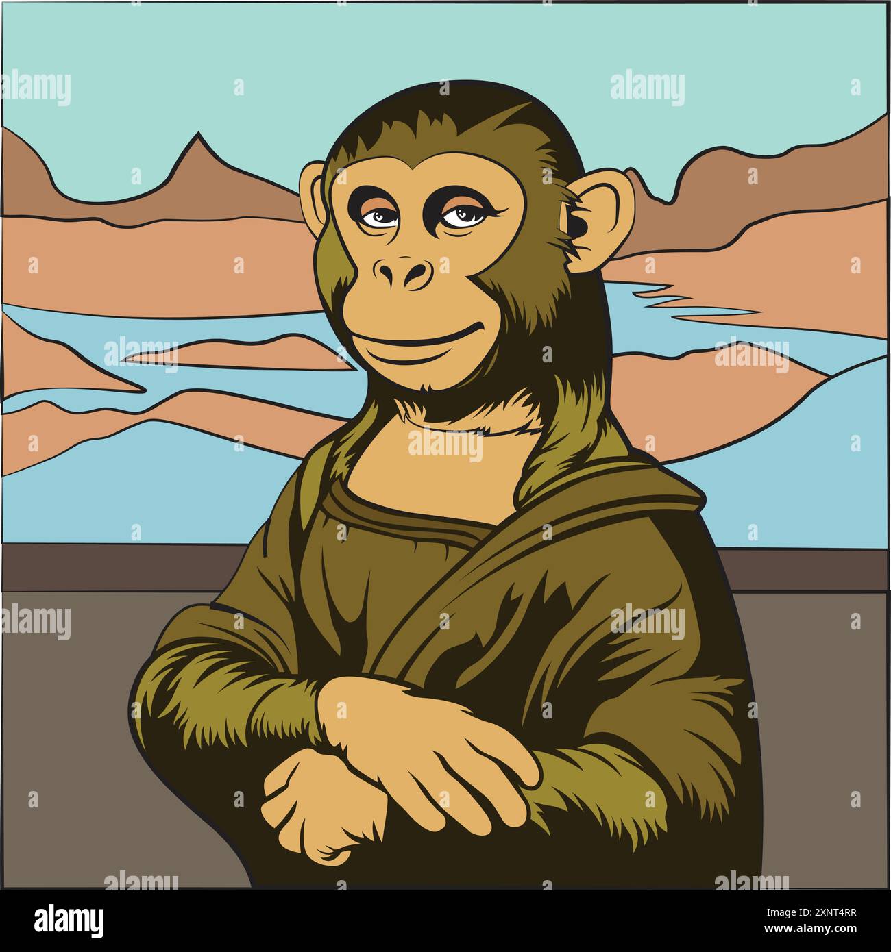 Cute smiling monkey dressed and posing like famous mona lisa painting ...