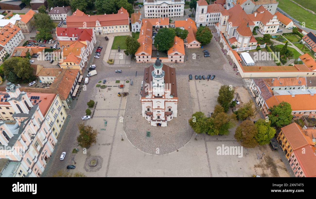 An aerial view of Kaunas Town Hall Square and surrounding buildings in ...