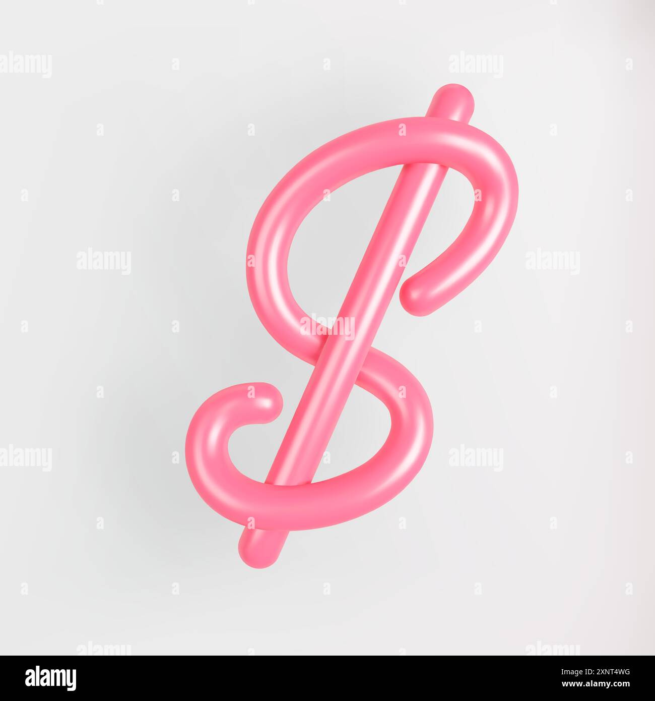 3D Pink Script Dollar Sign on light background. Cute Cursive Bubble ...