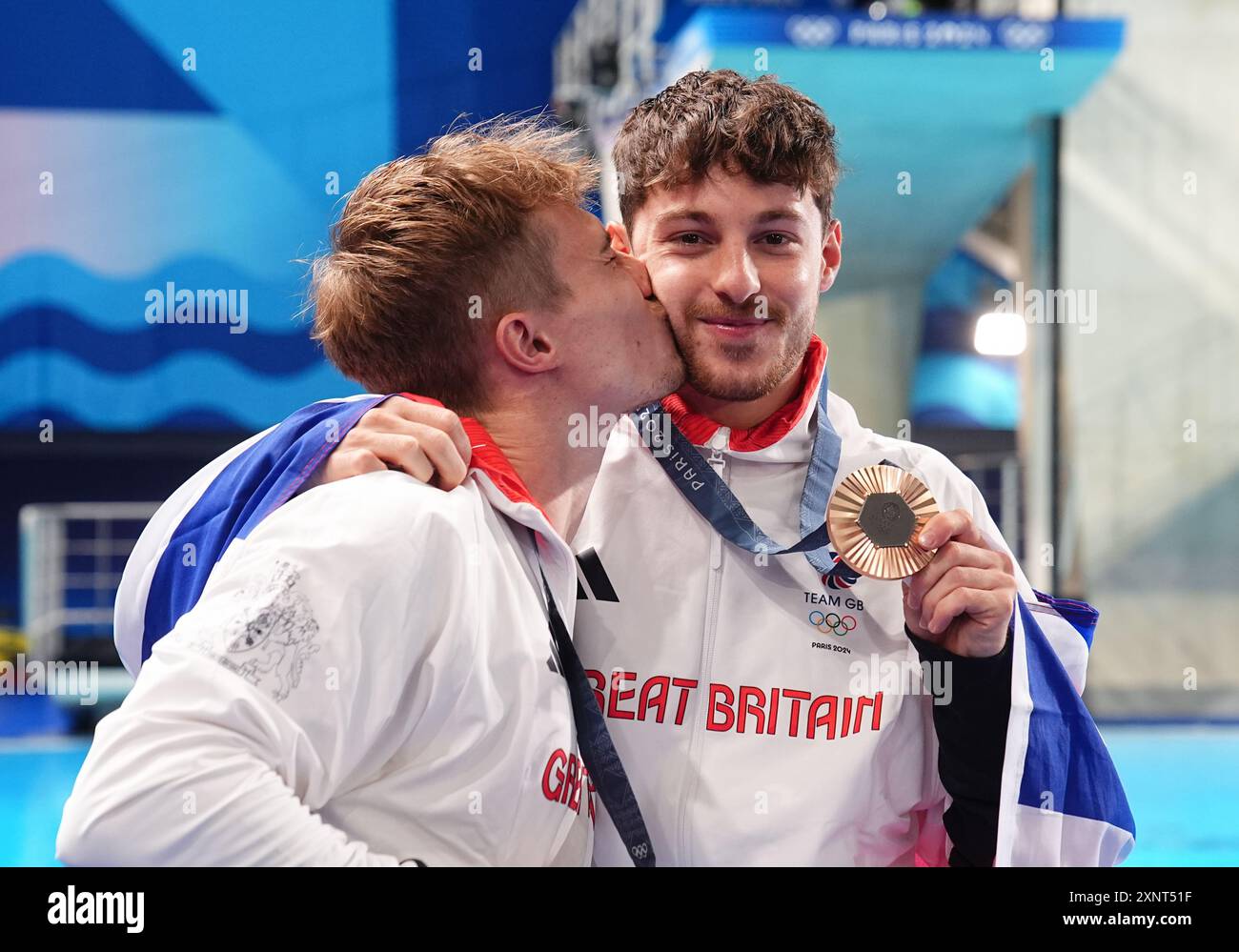 Great Britain's Jack Laugher and Anthony Harding with their bronze ...