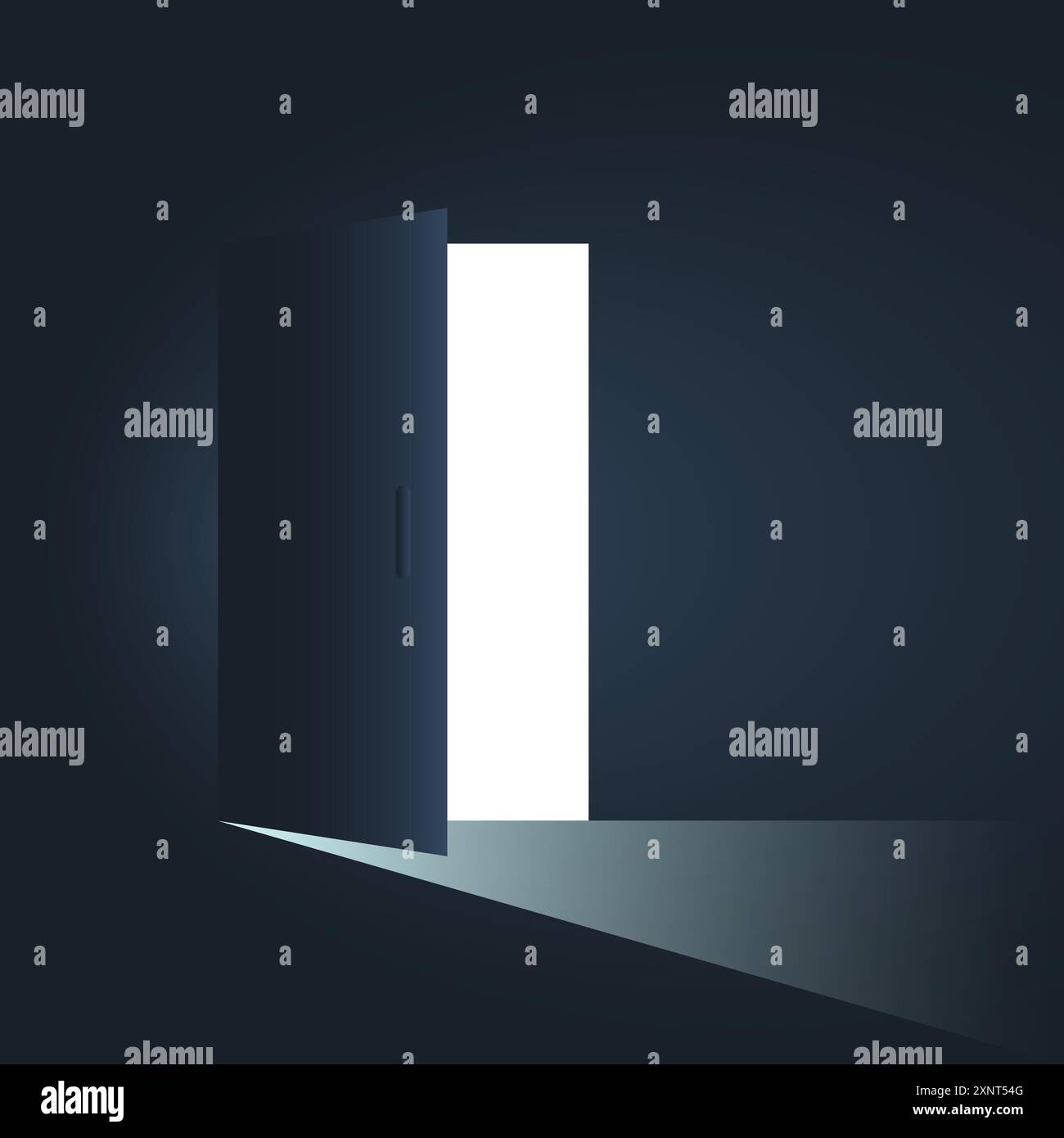 Open door with light icon in flat style. Dark room vector illustration ...