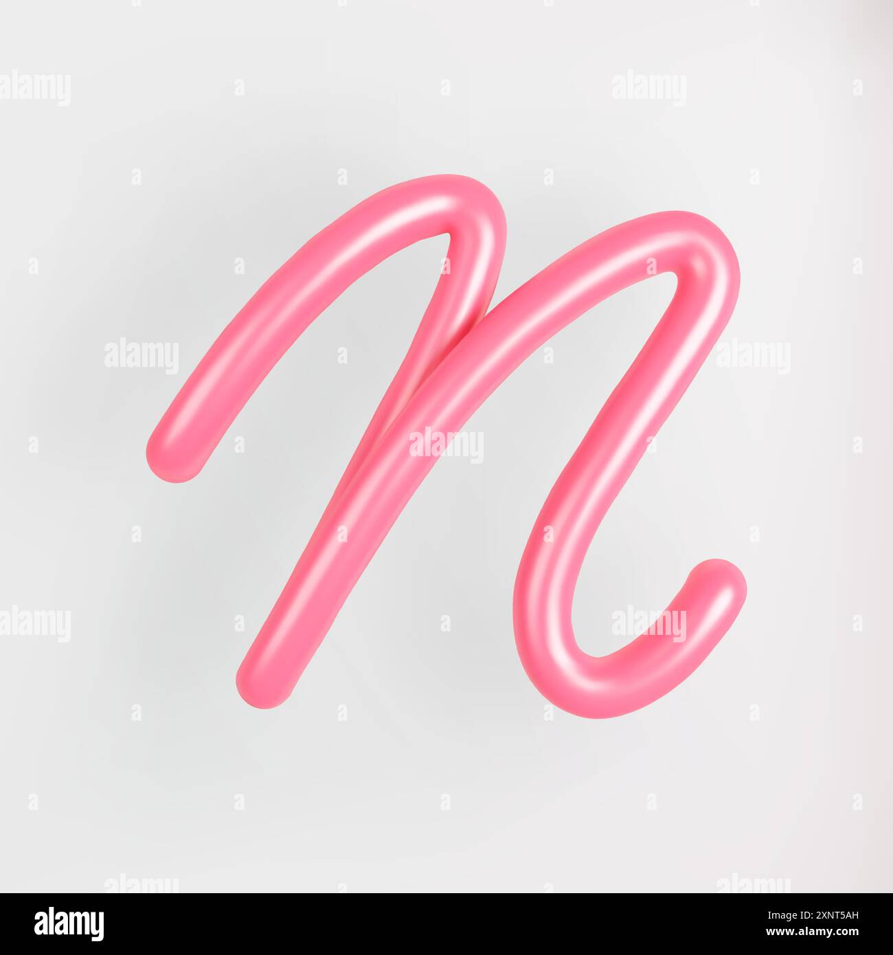 3D Pink Script Uppercase Letter N on light background. Cute Cursive ...