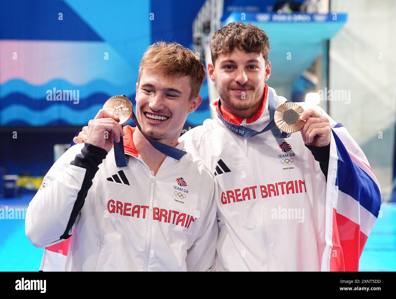 Great Britain's Jack Laugher and Anthony Harding with their bronze ...