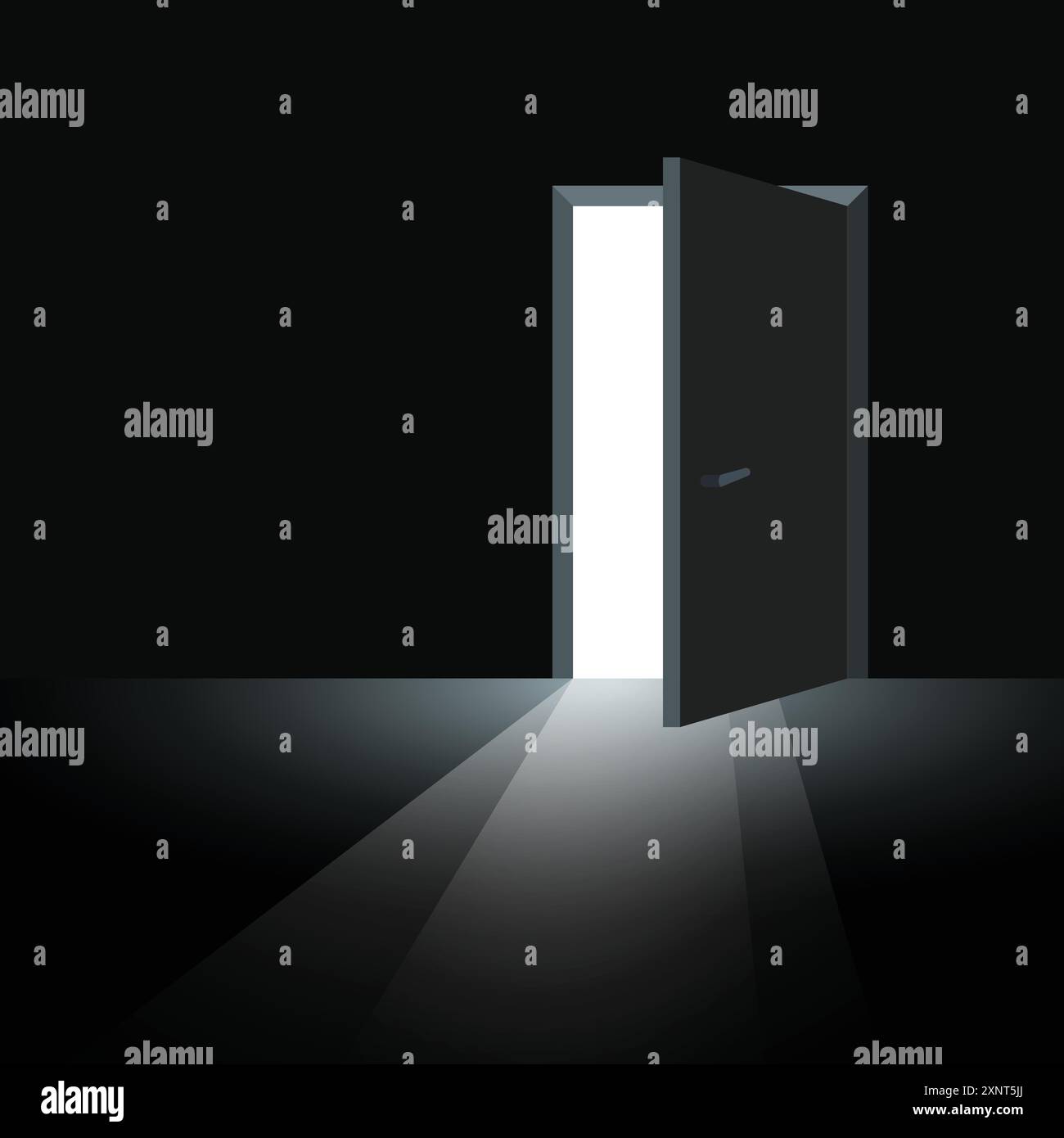 Open door with light icon in flat style. Dark room vector illustration ...