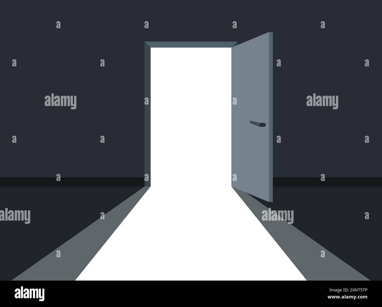 Open door with light icon in flat style. Dark room vector illustration ...