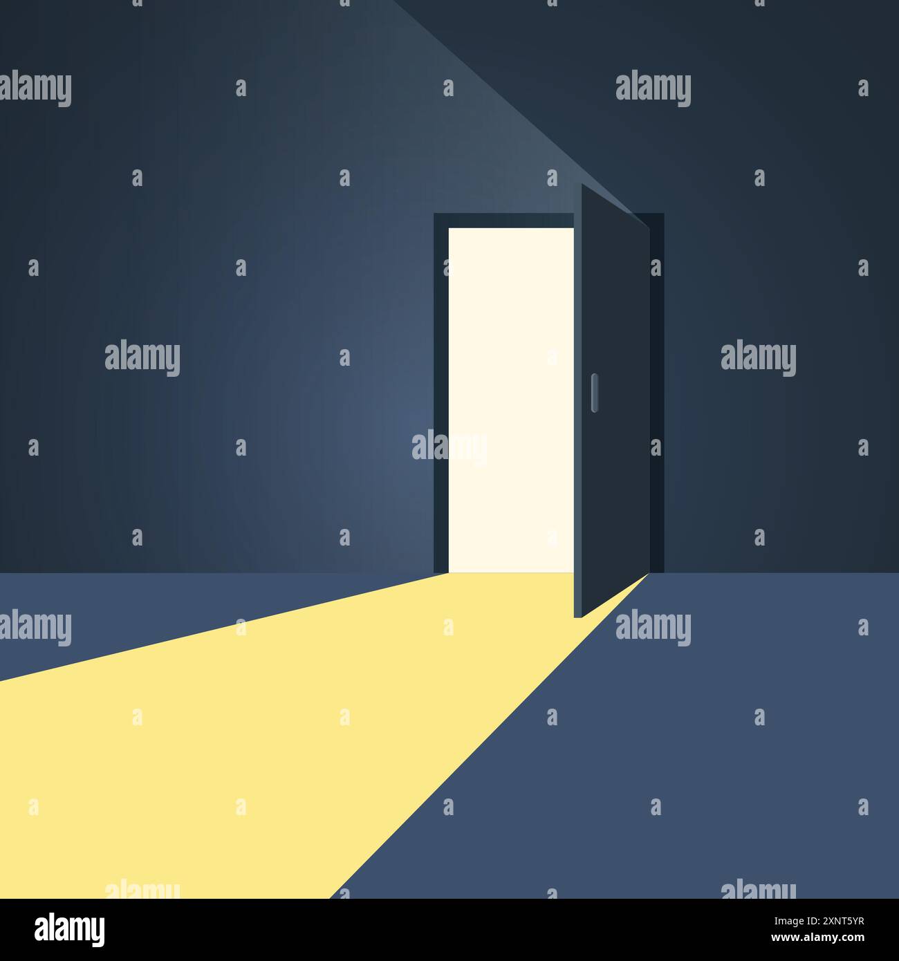 Open door with light icon in flat style. Dark room vector illustration ...