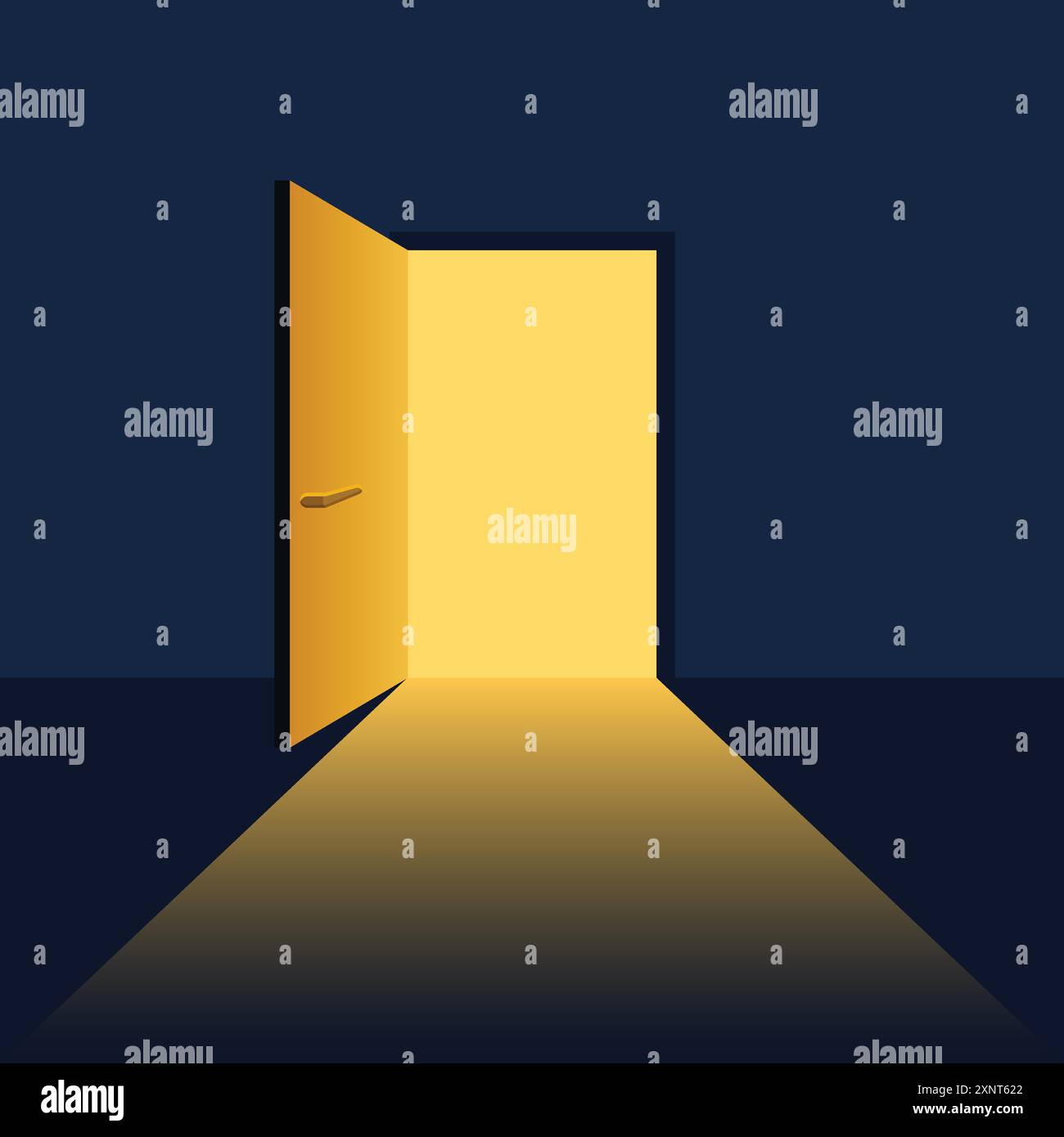 Open door with light icon in flat style. Dark room vector illustration ...