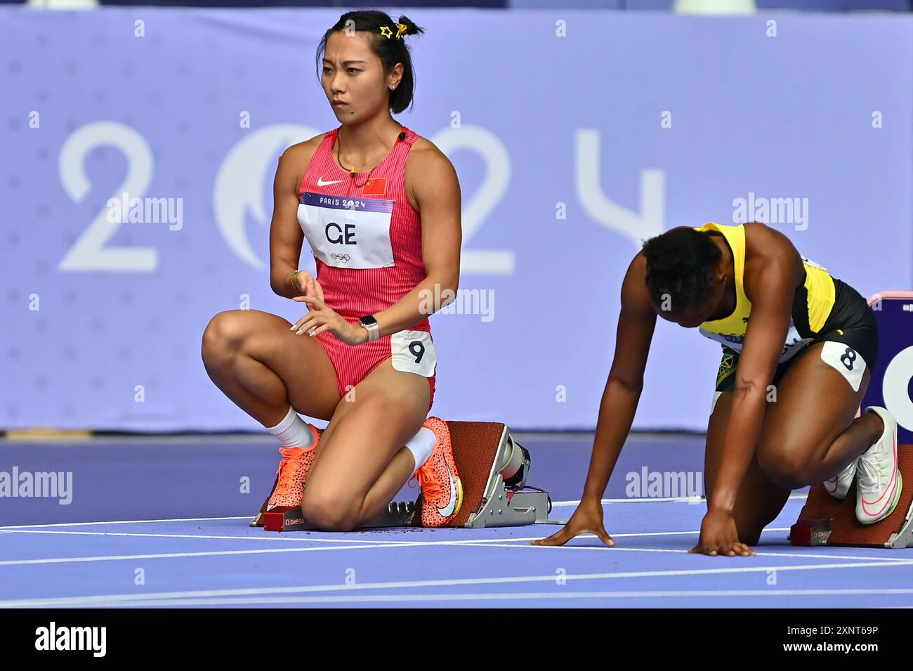 Paris, France. 2nd Aug, 2024. Ge Manqi (L) of China reacts before the ...