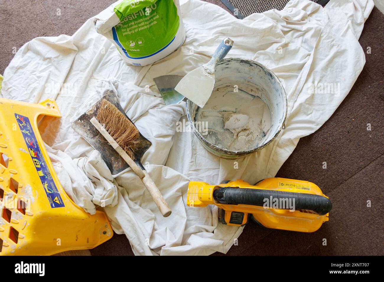 plasterer tradesmans tools in new build house northumberland uk Stock ...