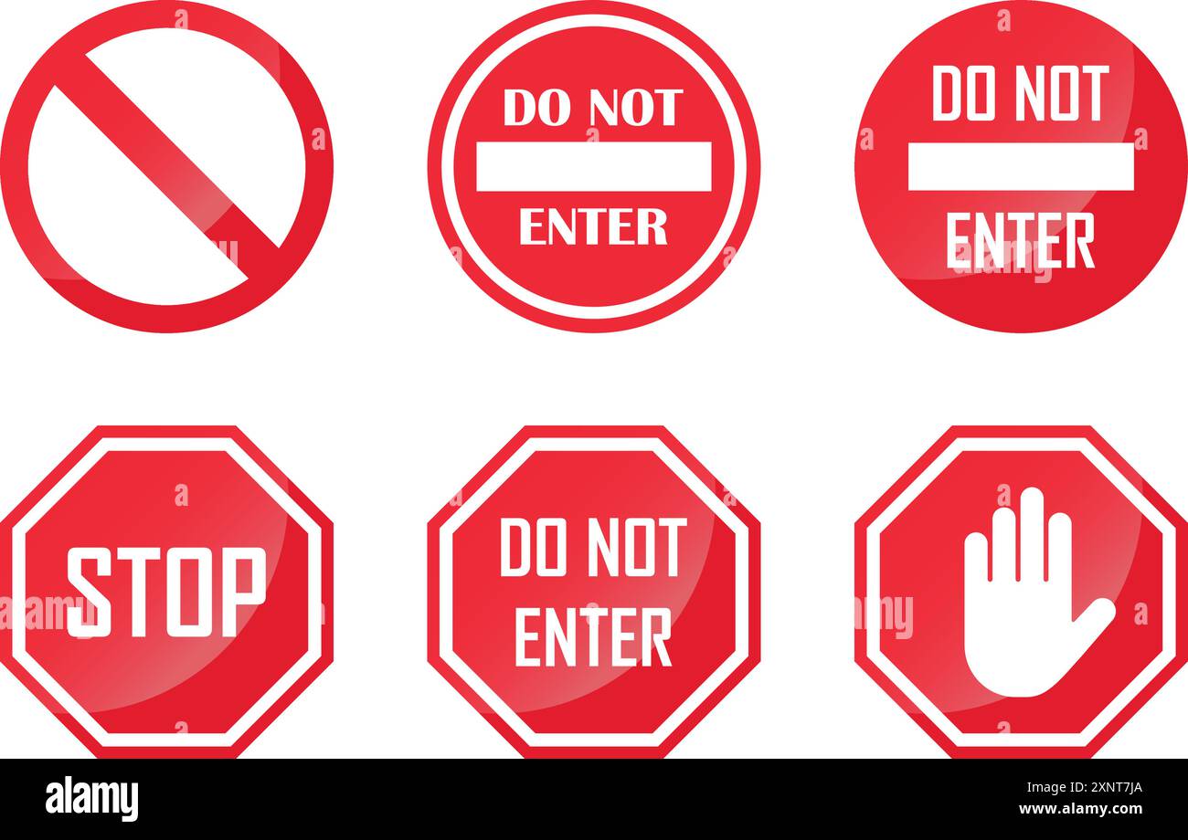 Stop icons set in flat style. Warning symbol vector illustration on ...