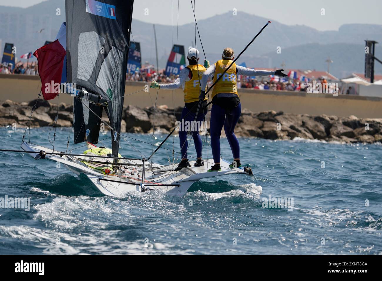 Charline Picon and Skiff Sarah Steyaert of France celebrate after ...