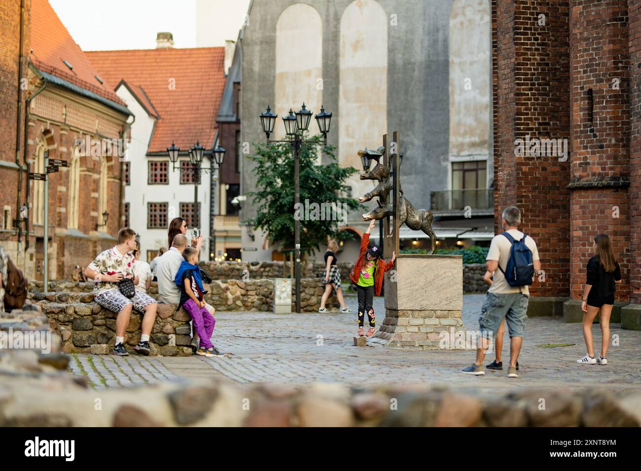 RIGA, LATVIA - AUGUST 9, 2023: Sculptures of the Bremen Town Musicians ...