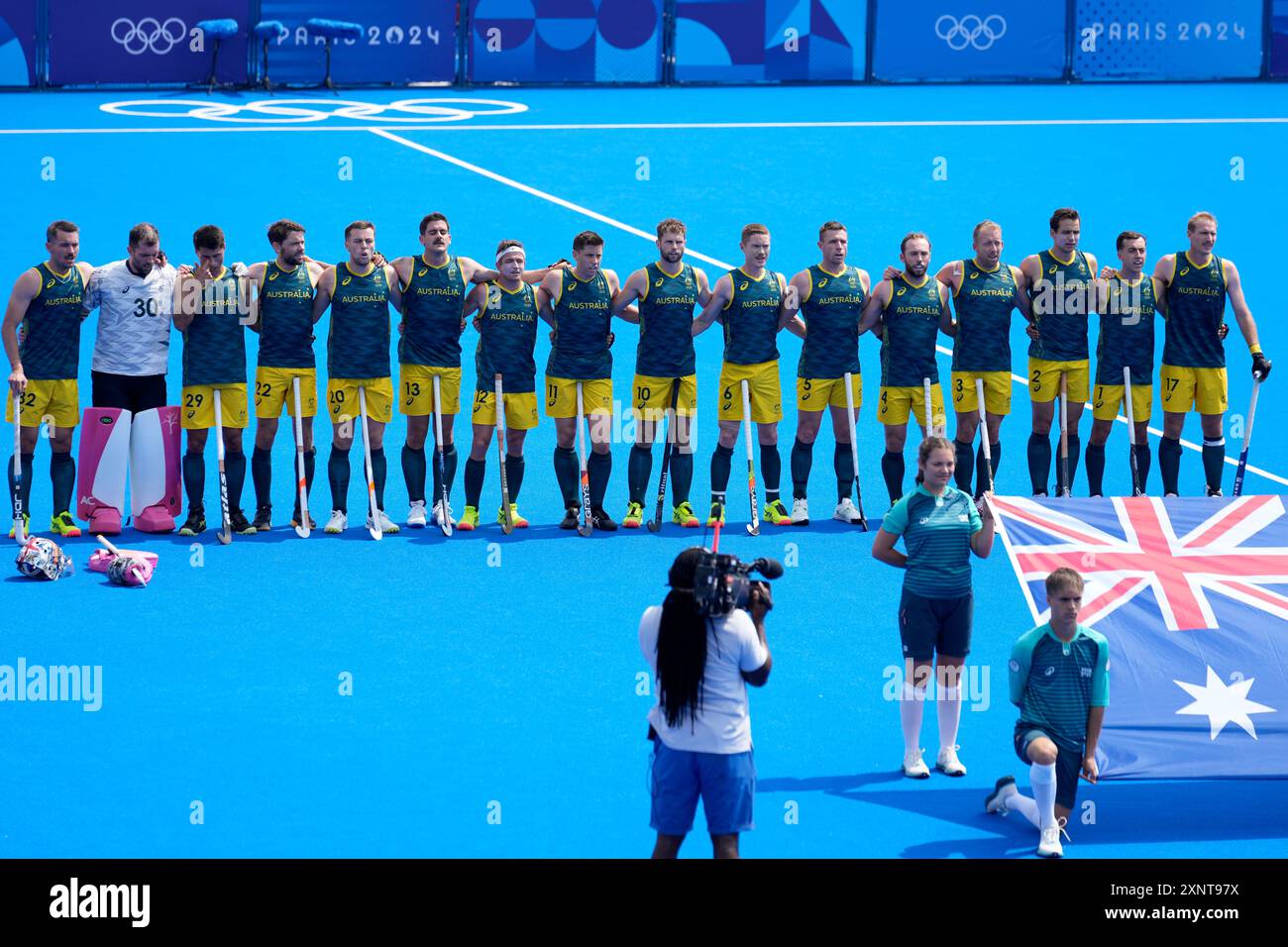 Players of Australia line up for their national anthem before to start ...