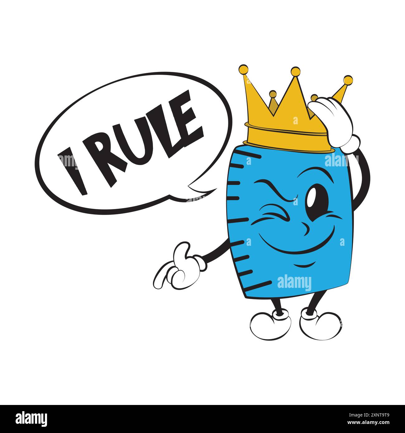 Cute funny ruler cartoon with a crown and a quote I rule. Vector ...