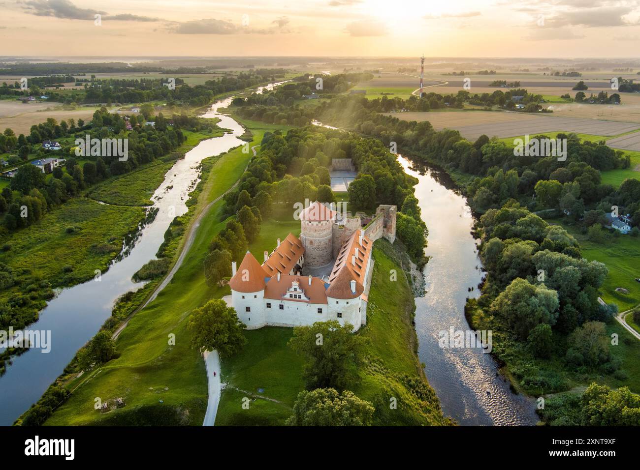 Aerial view of Bauska Castle or Bauskas pils. Ruins of Livonian Order ...