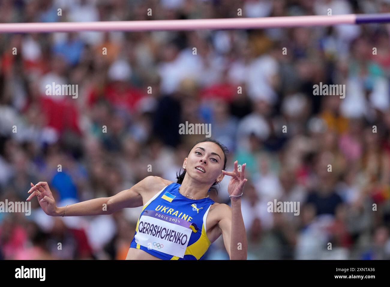 Iryna Gerashchenko, of Ukraine, makes an attempt in the women's high ...