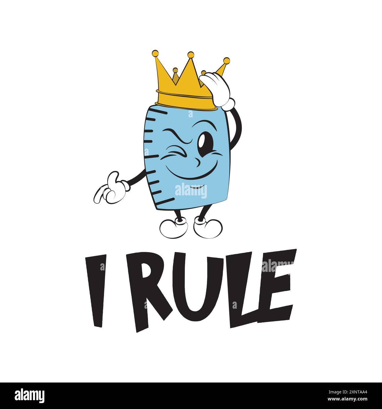 Cute funny ruler cartoon with a crown and a quote I rule. Vector ...