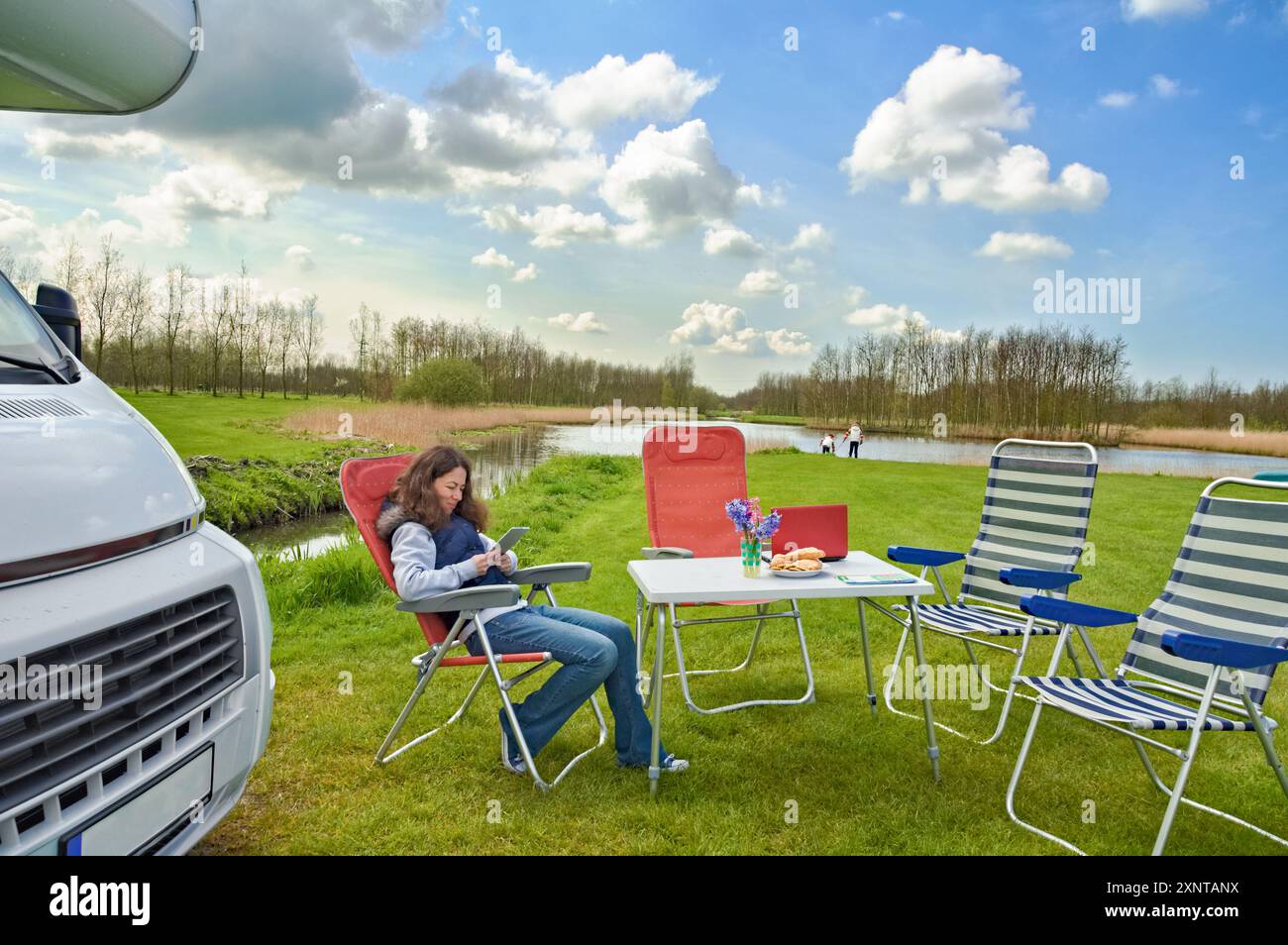 Family vacation, RV travel with kids, happy mother with children have ...