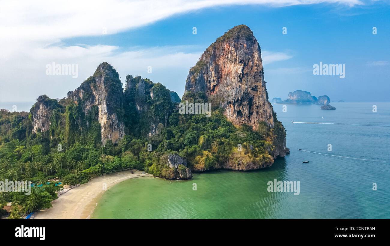 Railay beach in Thailand, Krabi province, aerial bird's view of ...