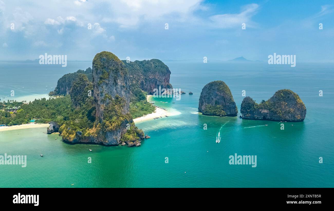 Railay beach in Thailand, Krabi province, aerial bird's view of ...