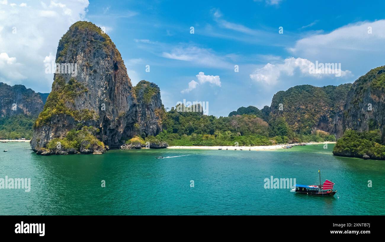 Railay beach in Thailand, Krabi province, aerial bird's view of ...