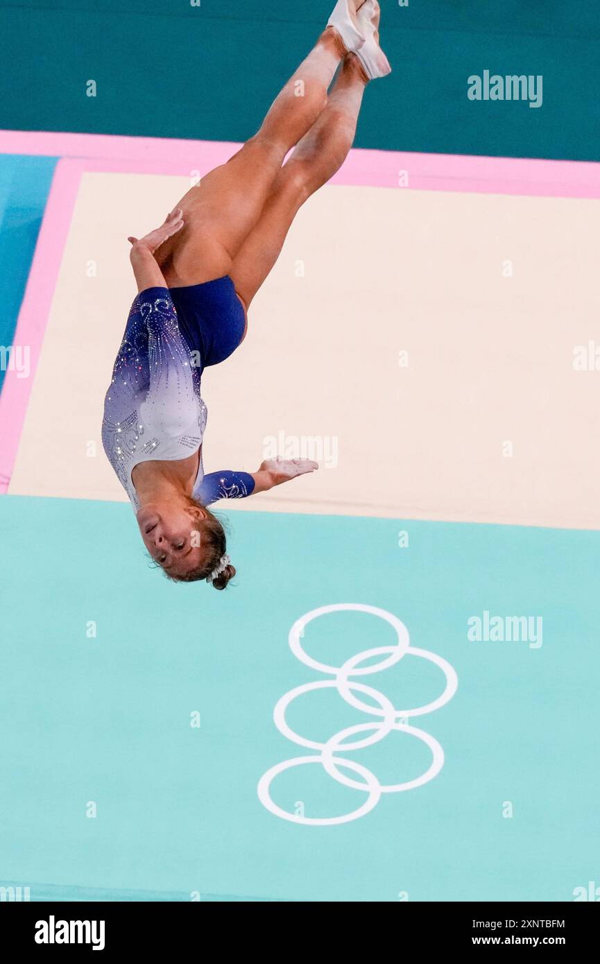 Jessica Stevens of United States performs during the women's trampoline ...